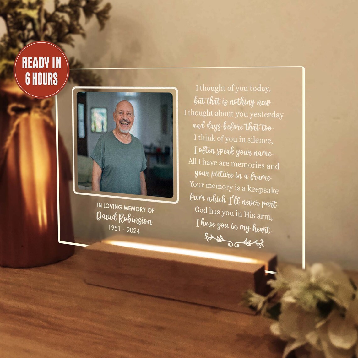Personalized Memorial Photo Night Light for Loved One in Loving Memory ...