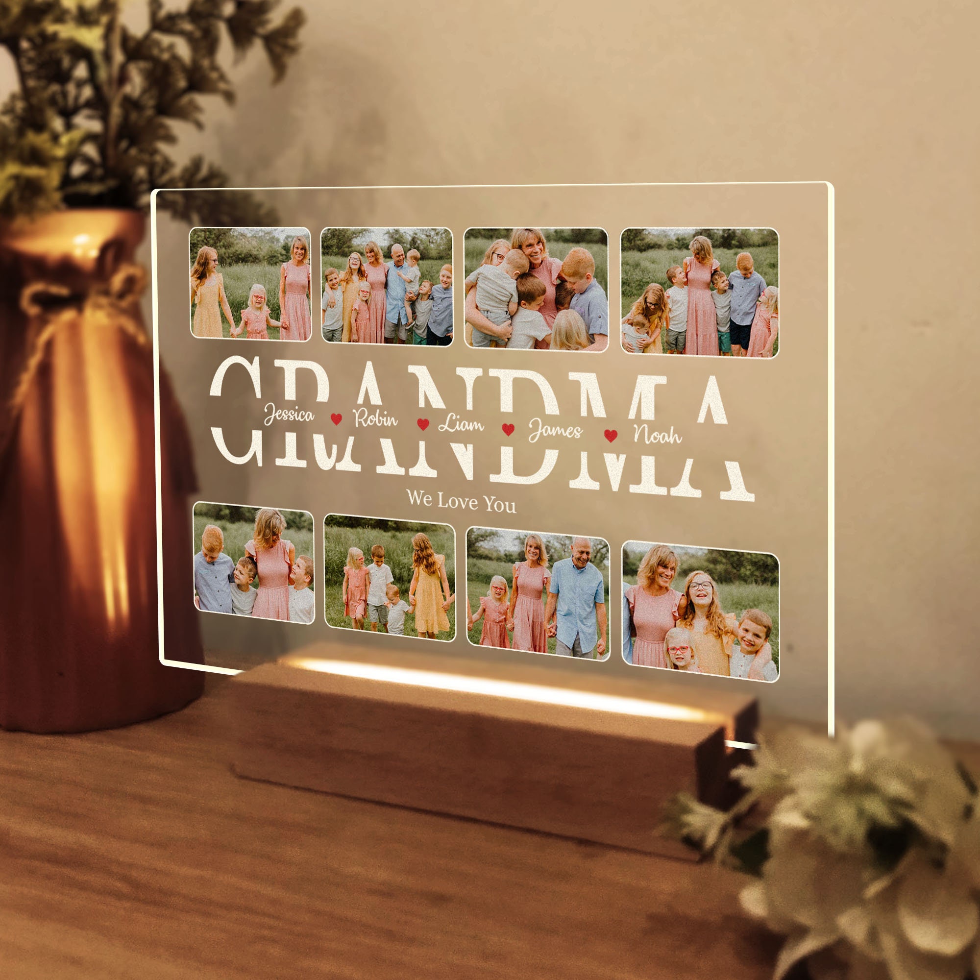 Personalized Grandma Photo Night Light, Grandma Photo Collage Gift for ...