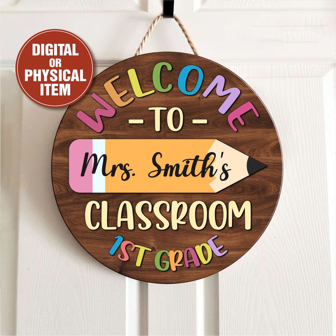 Personalized Teacher Door Sign With Name and Grade Classroom Door Sign ...