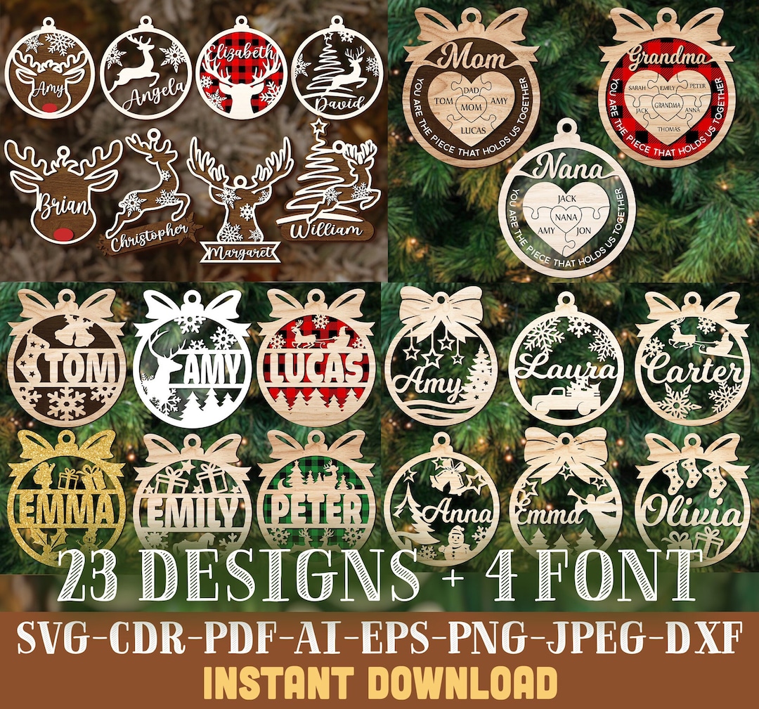 Christmas Ornament SVG Bundle Laser File Custom Name Ornament SVG ...