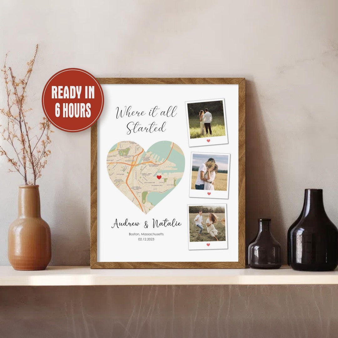 Where We Met Map Gift Personalized Heart Map Print Custom Location ...