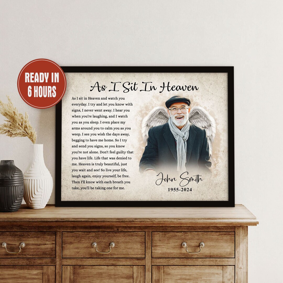 Personalized as I Sit Heaven Canvas Wall Art Memorial Gift for Dad ...