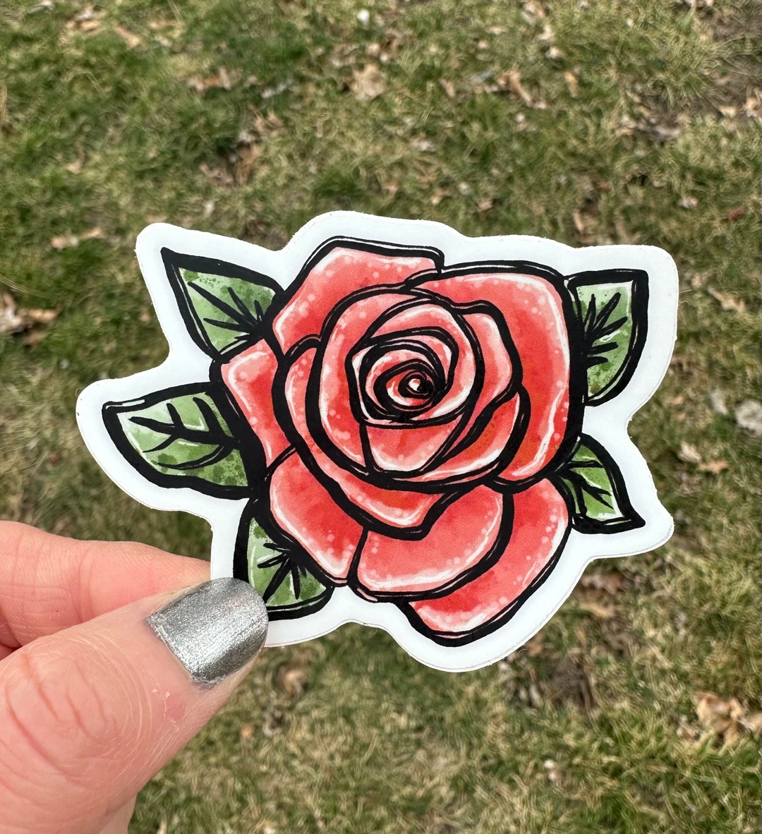 Rose Sticker, Watercolor Sticker, Red Rose, Waterproof Sticker, Vinyl ...