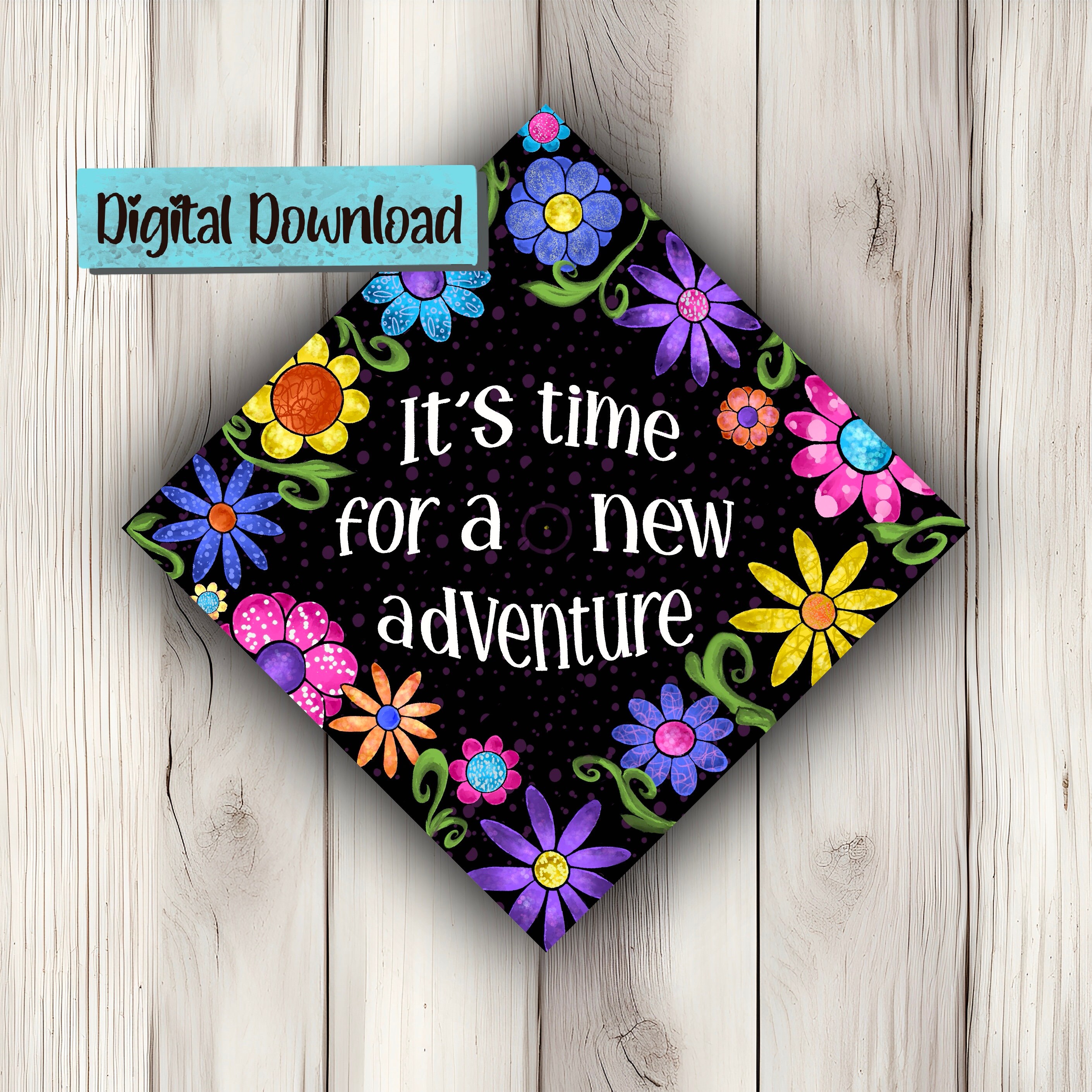 Printable Grad Cap Topper - Groovy Floral Graduation Cap - Graduation ...