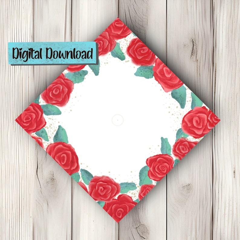 Printable Grad Cap Topper - DIY Red Roses Border Graduation Cap, White ...