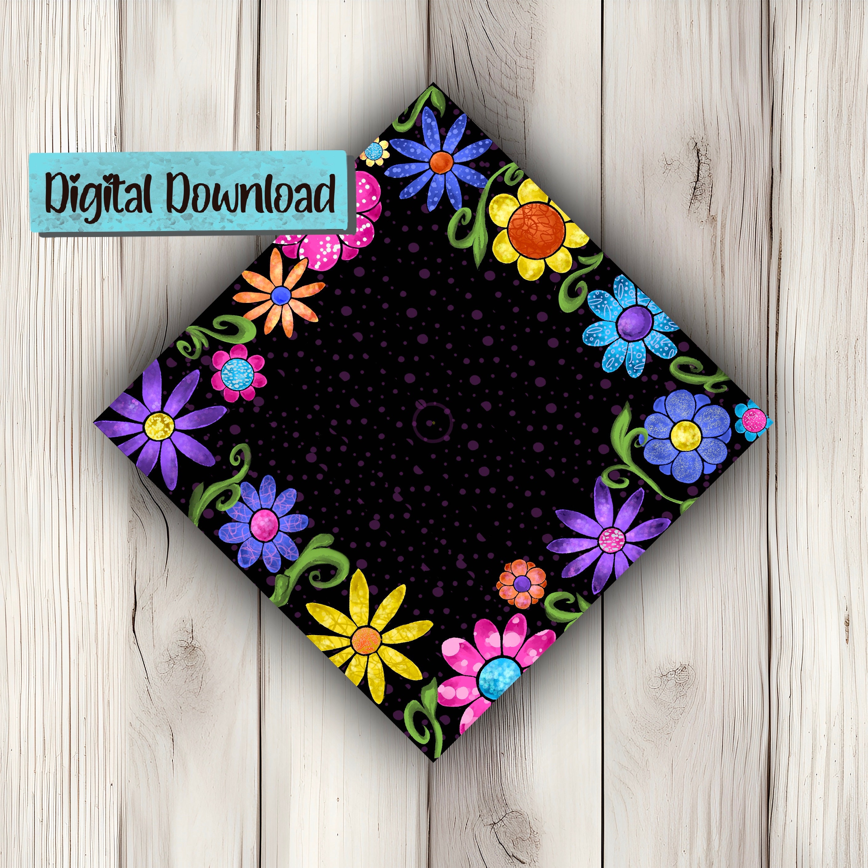 Printable Grad Cap Topper - DIY Groovy Floral Graduation Cap ...