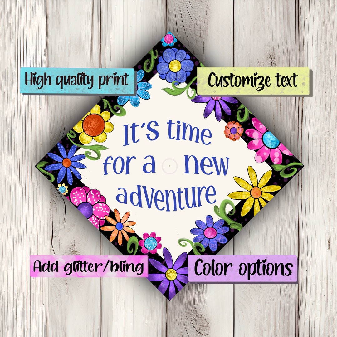 Custom Grad Cap Topper - Groovy Floral Graduation Cap - Graduation Cap ...
