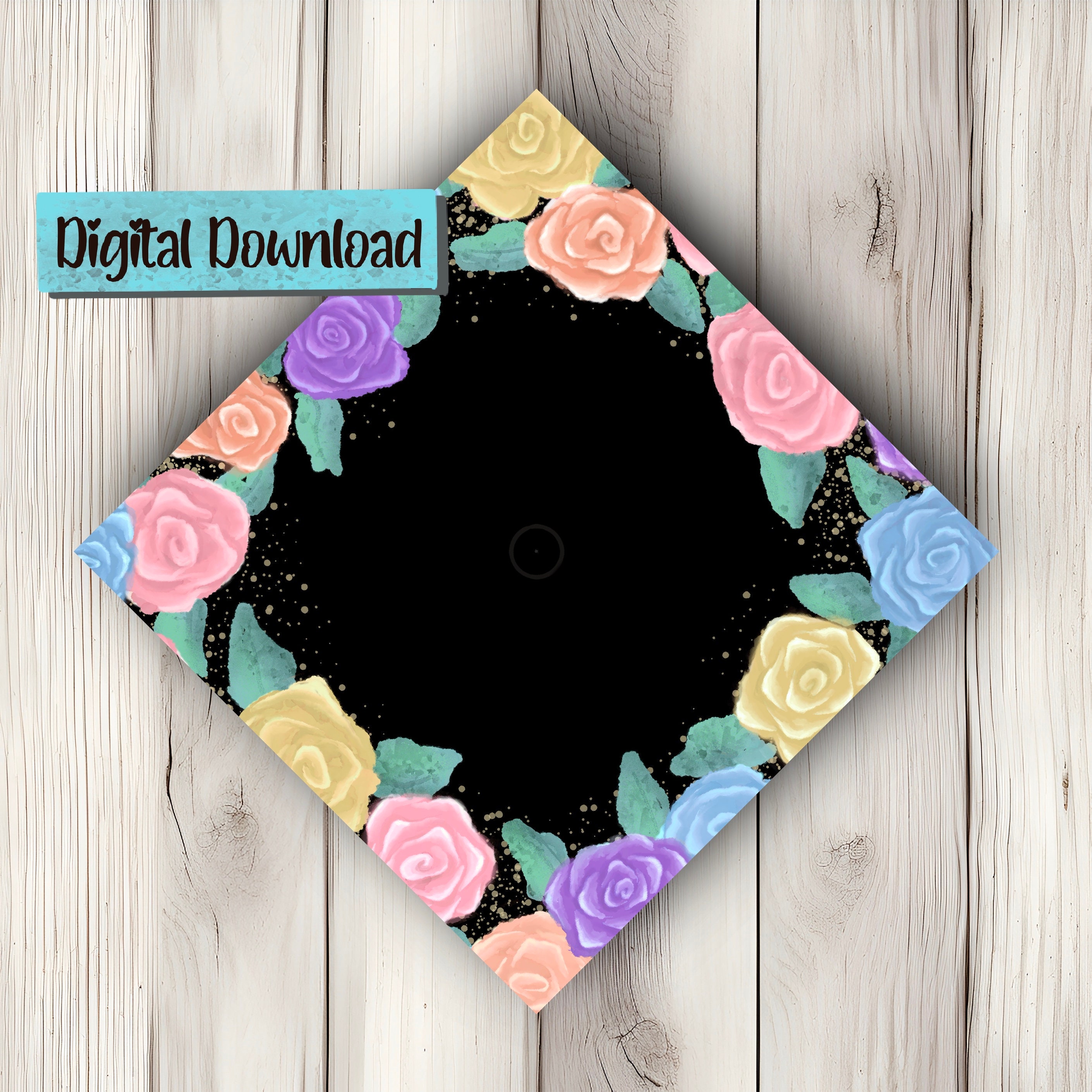 Printable Grad Cap Topper - DIY Pastel Roses Border Graduation Cap ...