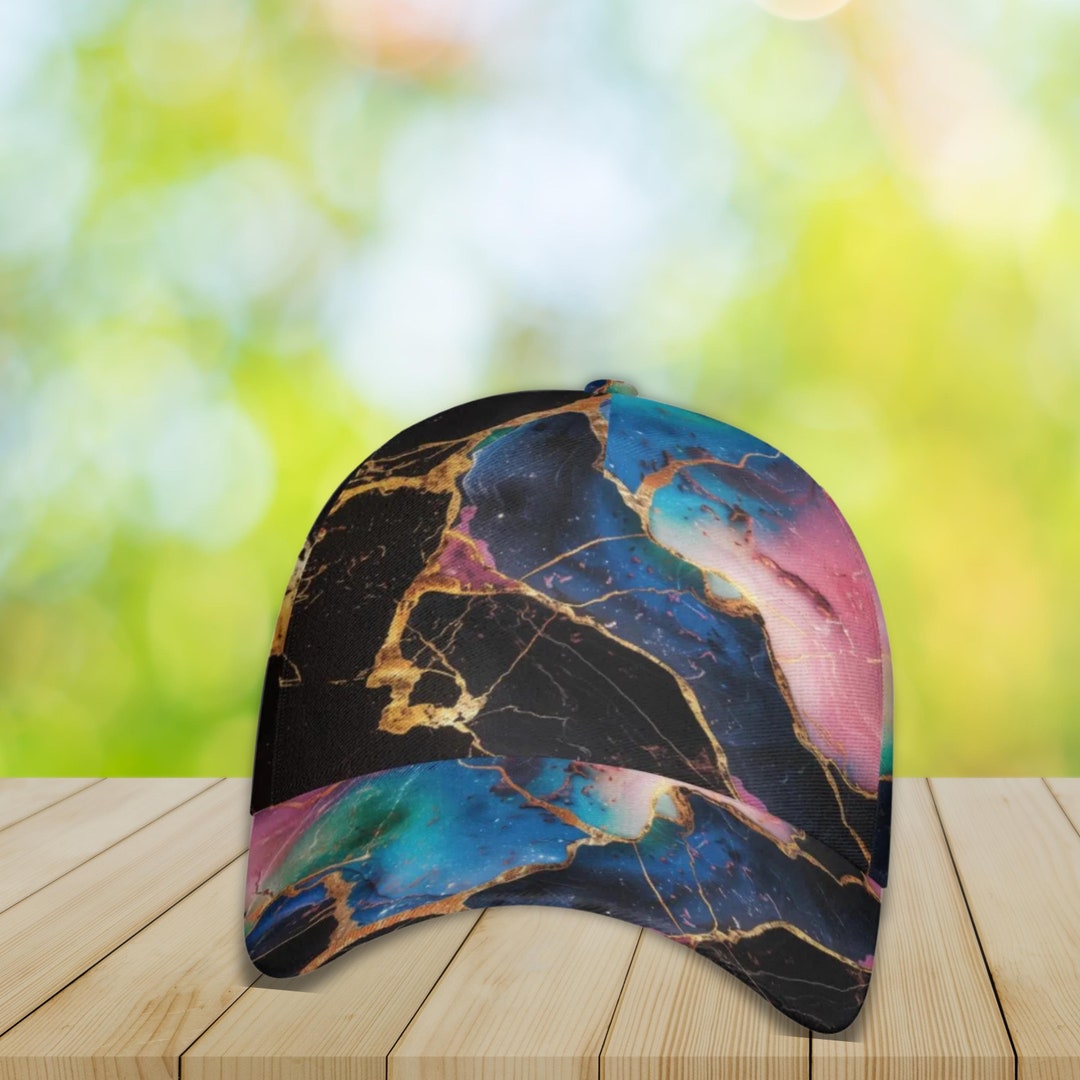 Rainbow Marble Cap Baseball Hat – Bright Colorful Hat, Abstract Art Cap ...