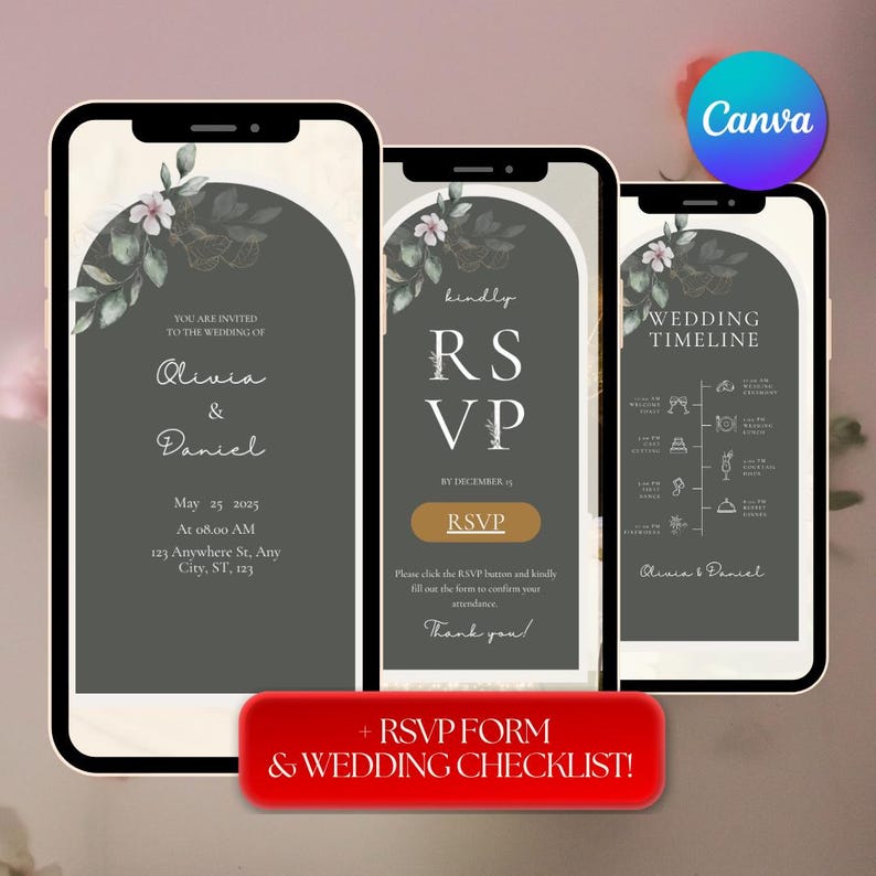 Sage Green Wedding Website Invitation: RSVP & Registry (digital ...