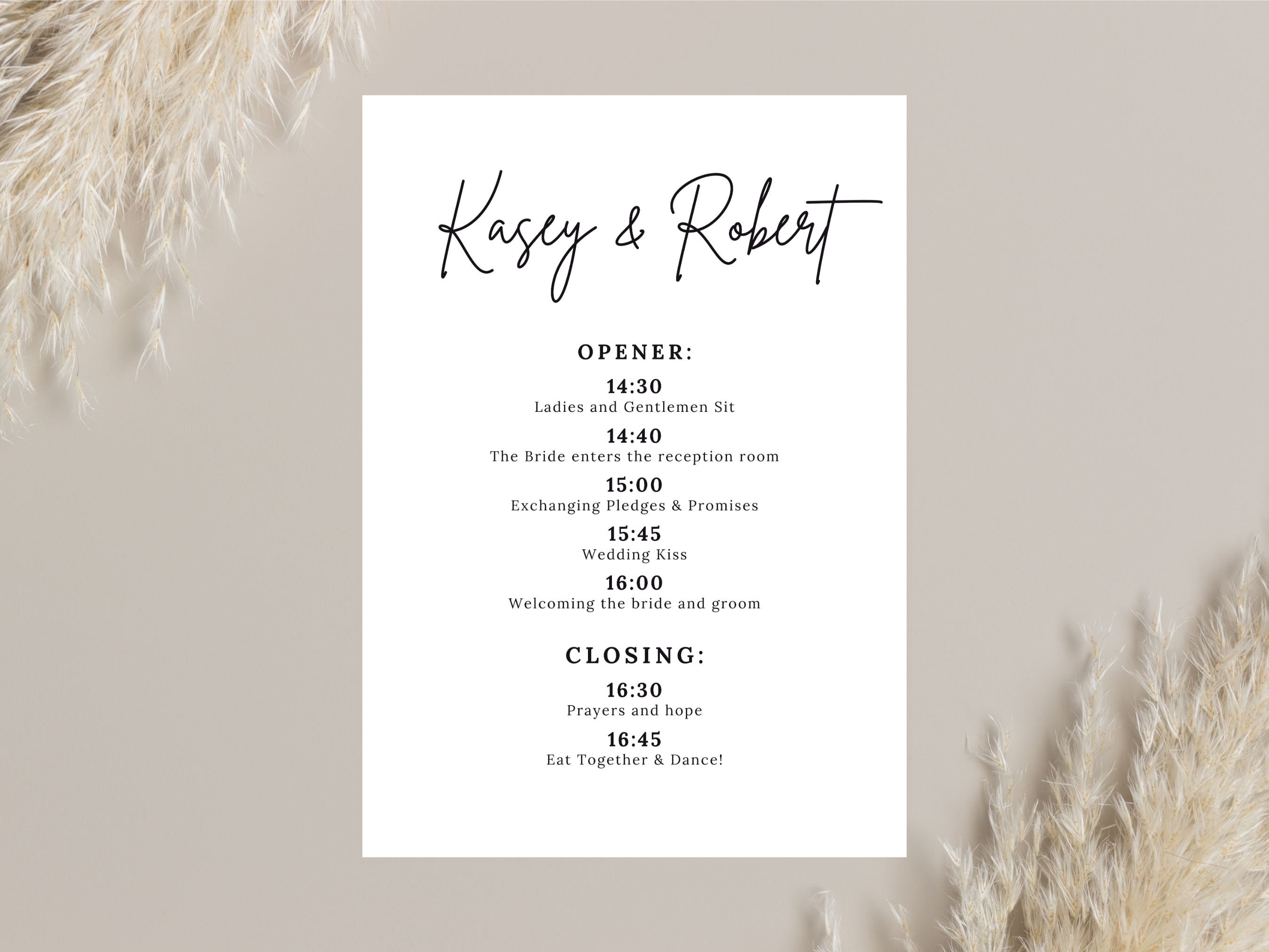 Wedding Program Template Modern Wedding Ceremony Timeline Editable ...