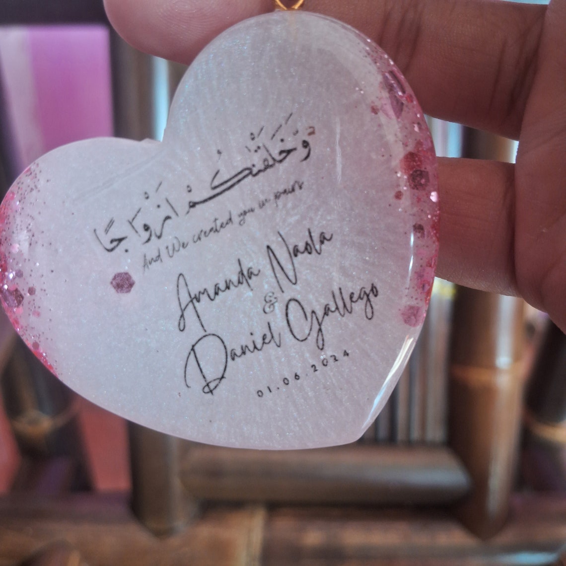 Keychain Handcrafted Resin Wedding Memento, Personalized Couple's ...