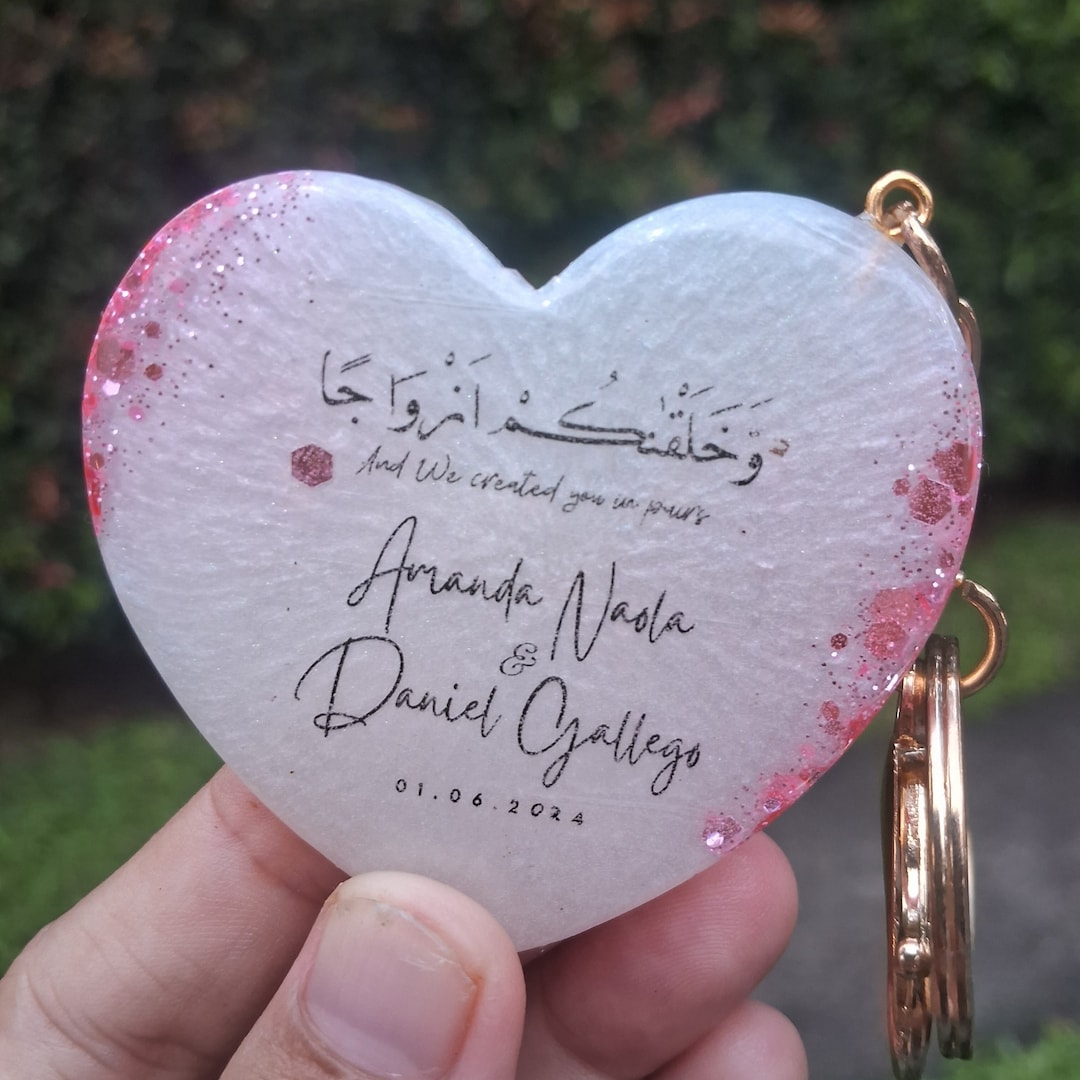 Keychain Handcrafted Resin Wedding Memento, Personalized Couple's ...