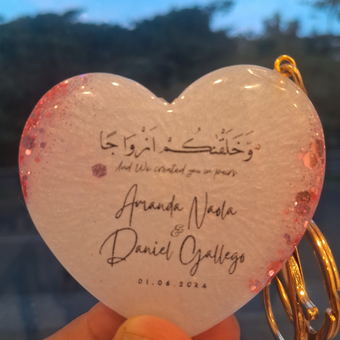 Keychain Handcrafted Resin Wedding Memento, Personalized Couple's ...