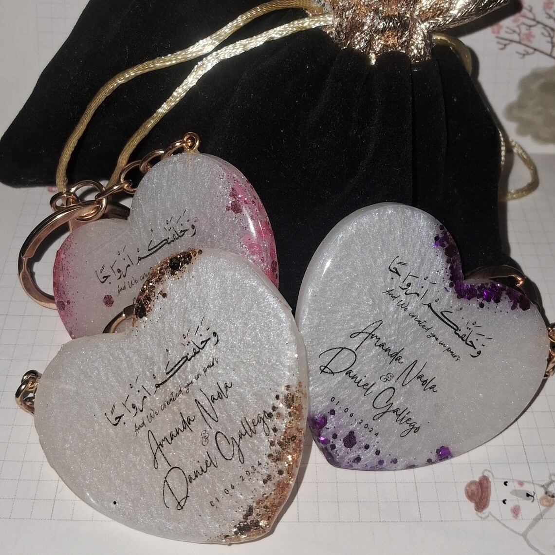 Keychain Handcrafted Resin Wedding Memento, Personalized Couple's ...