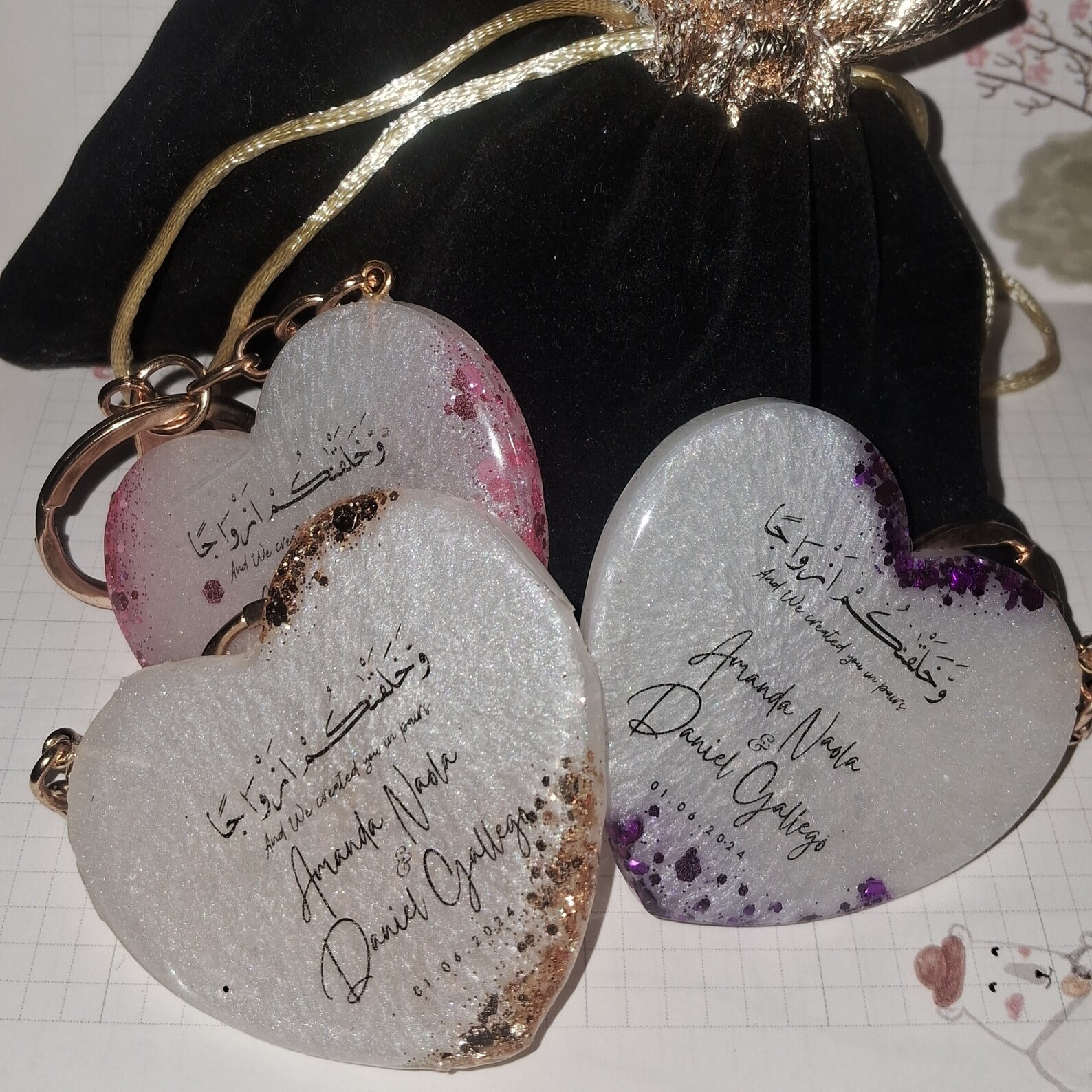 Keychain Handcrafted Resin Wedding Memento, Personalized Couple's ...