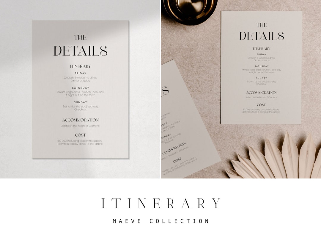 DIY Maeve Itinerary | Minimalistic, Modern DIY Printable Bachelorette ...