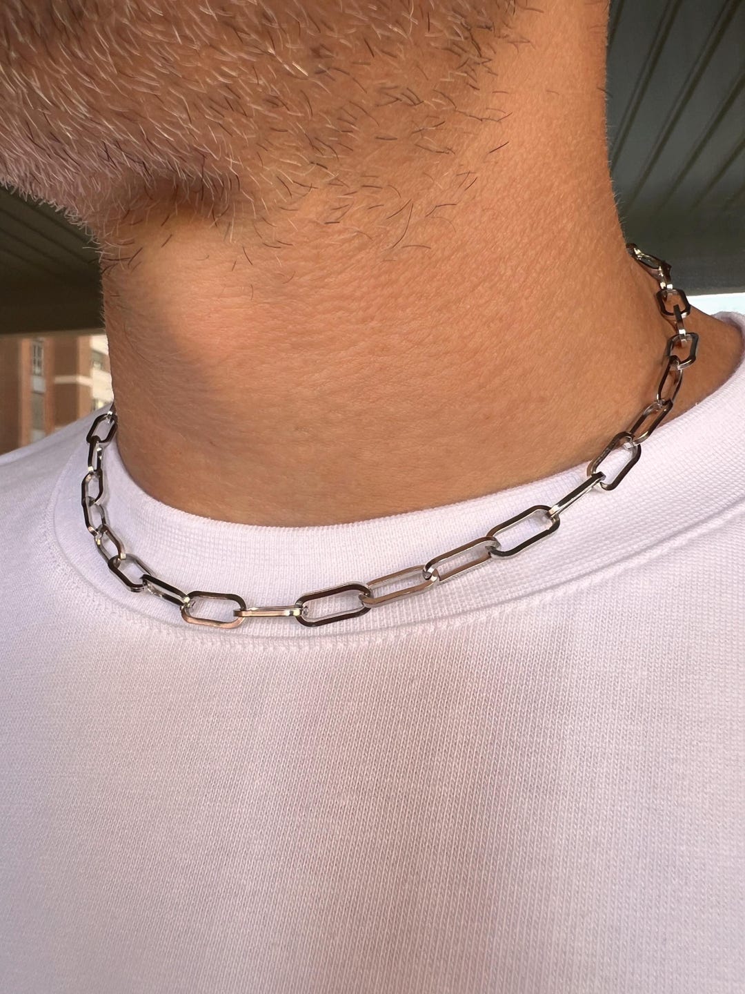 Silver Paperclip Chain Necklace for Men. Hypoallergenic Stainless Steel ...