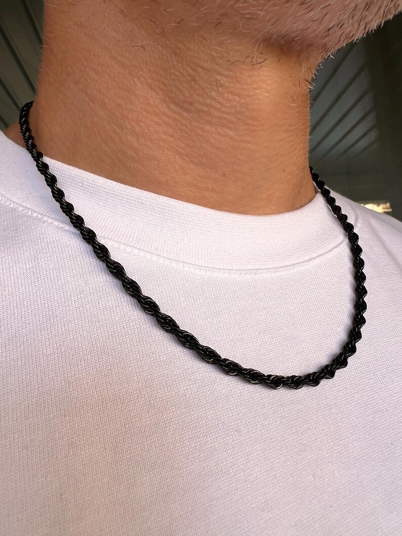 Men's Necklace. Rope Chain. Hypoallergenic Stainless Steel. Black Color ...