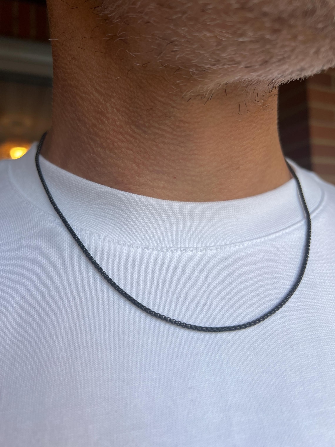 Men's Necklace. Box Chain. Hypoallergenic Stainless Steel. Black-tone ...