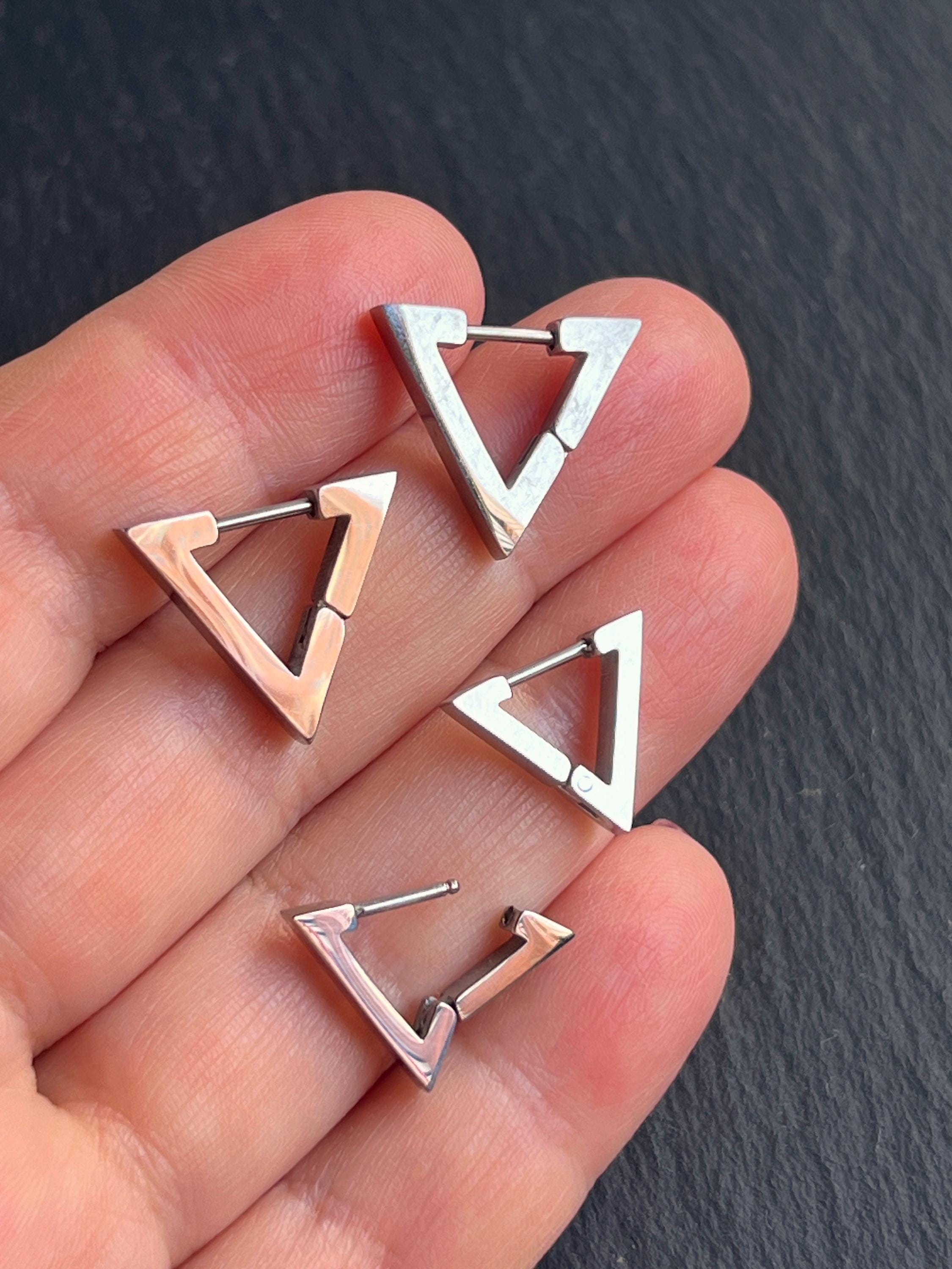 Men's Triangular Earring Made of Hypoallergenic Stainless Steel. Silver ...