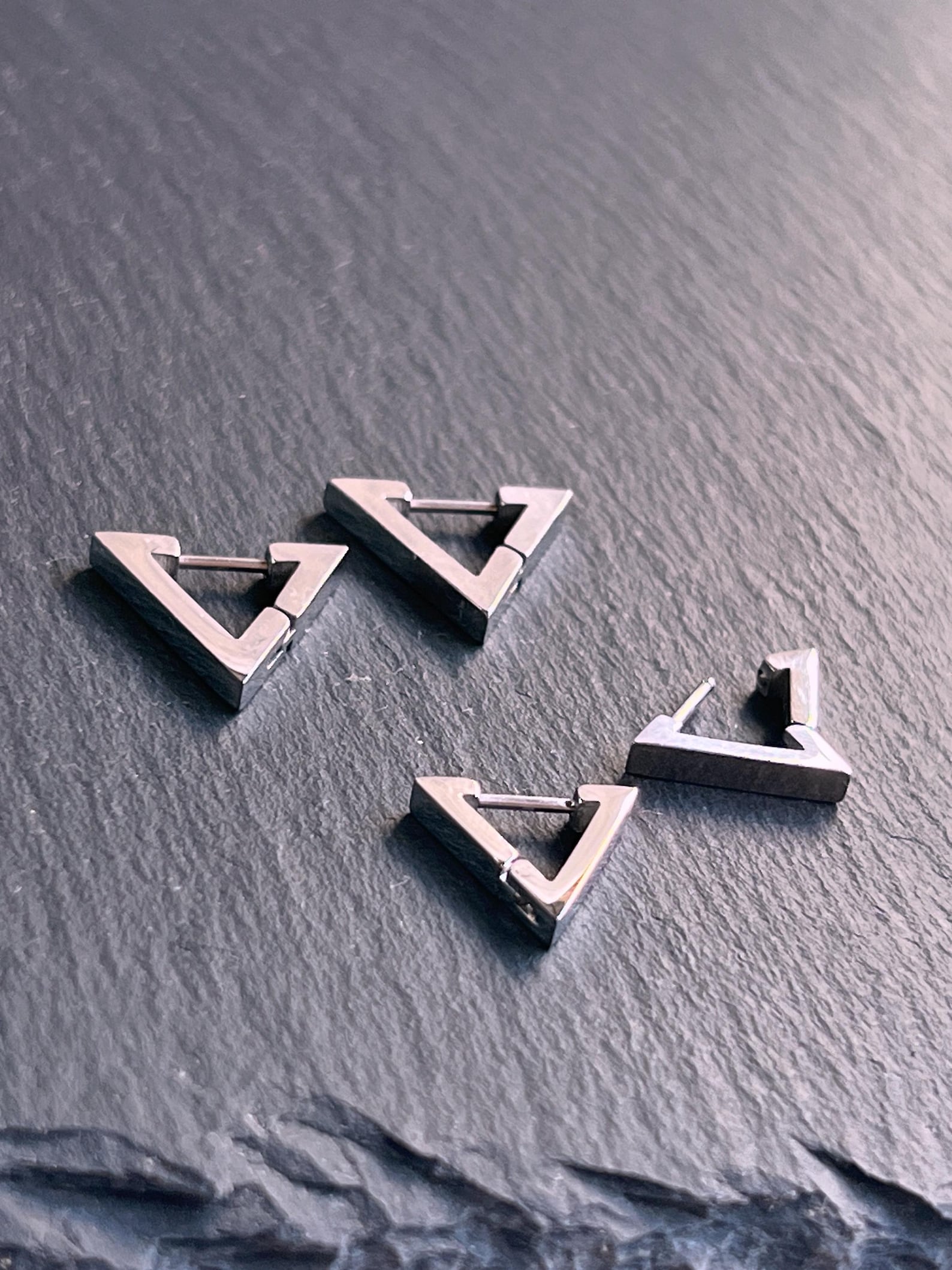 Men's Triangular Earring Made of Hypoallergenic Stainless Steel. Silver ...