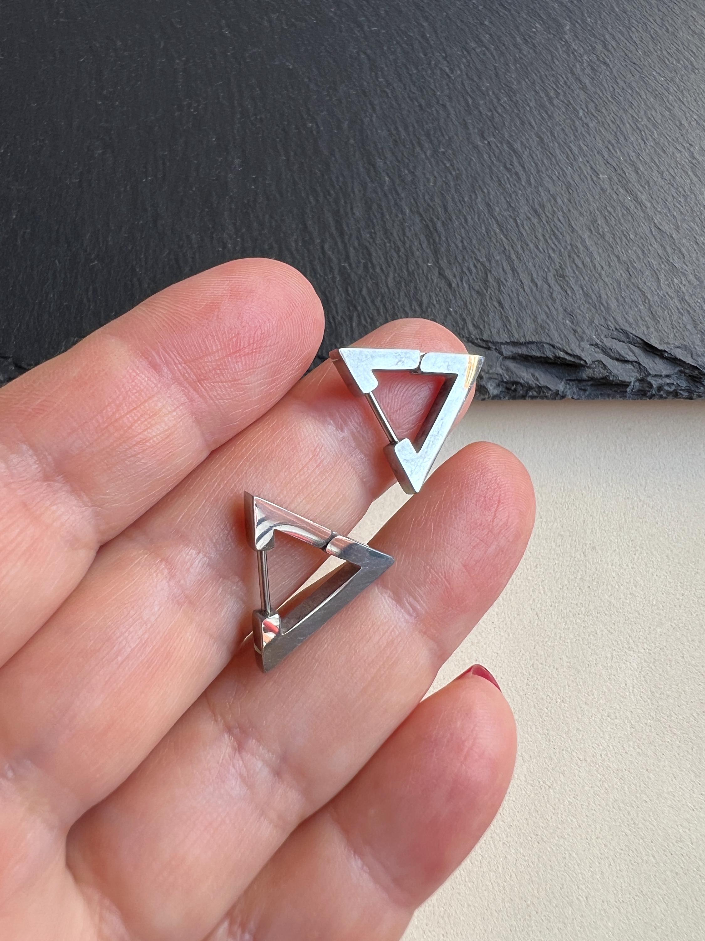 Men's Triangular Earring Made of Hypoallergenic Stainless Steel. Silver ...