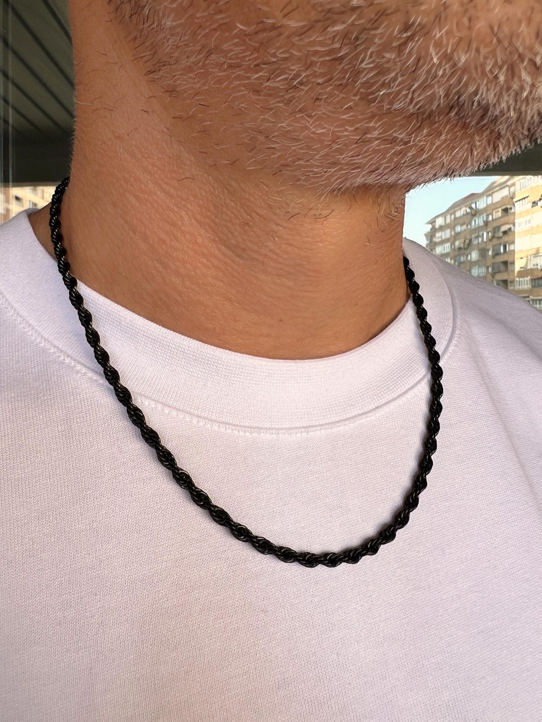 Men's Necklace. Rope Chain. Hypoallergenic Stainless Steel. Black Color ...