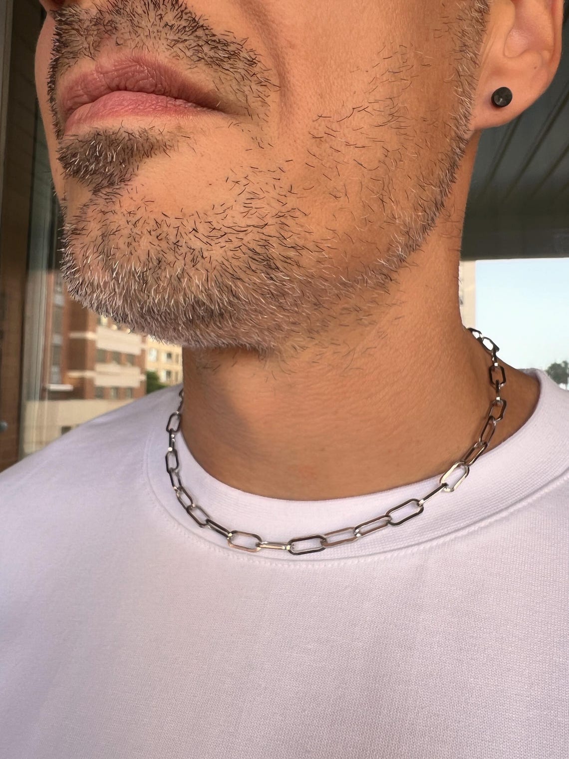 Silver Paperclip Chain Necklace for Men. Hypoallergenic Stainless Steel ...