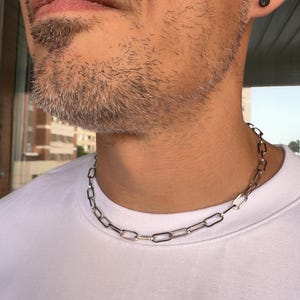 Silver Paperclip Chain Necklace for Men. Hypoallergenic Stainless Steel ...