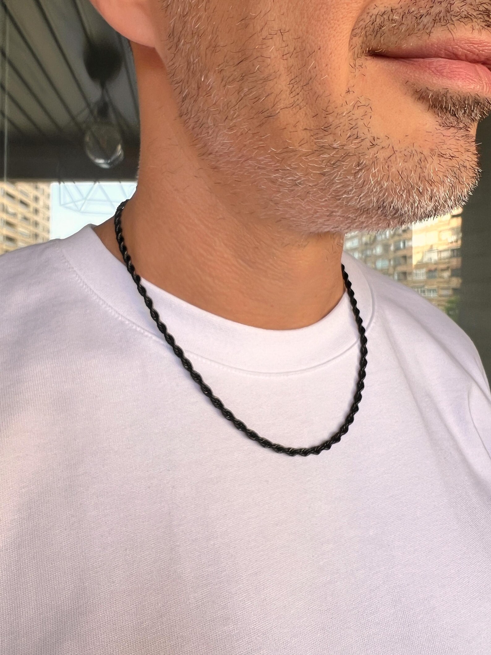 Men's Necklace. Rope Chain. Hypoallergenic Stainless Steel. Black Color ...