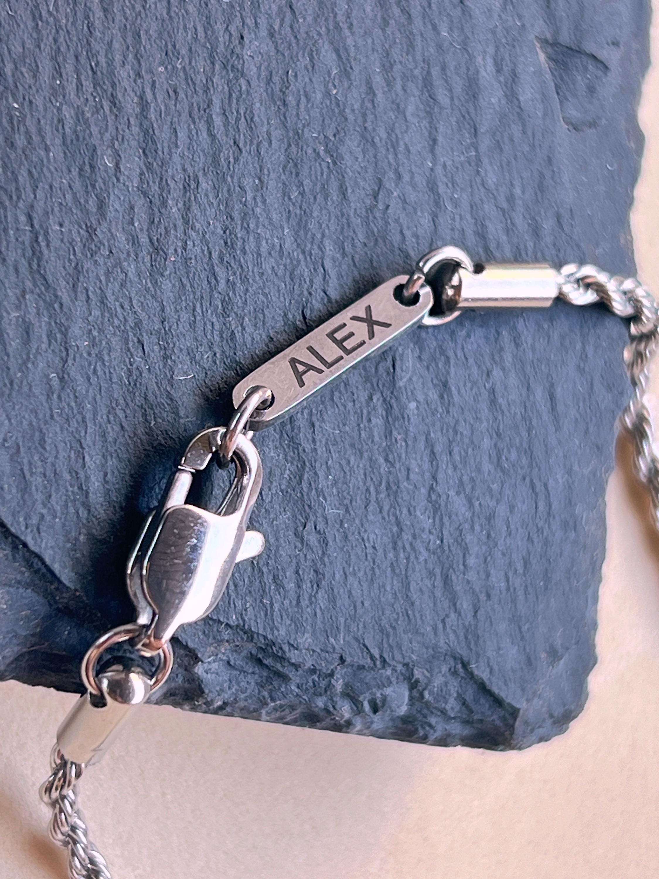 Personalized Men's Stainless Steel Chain Bracelet in Silver. Rope Chain ...