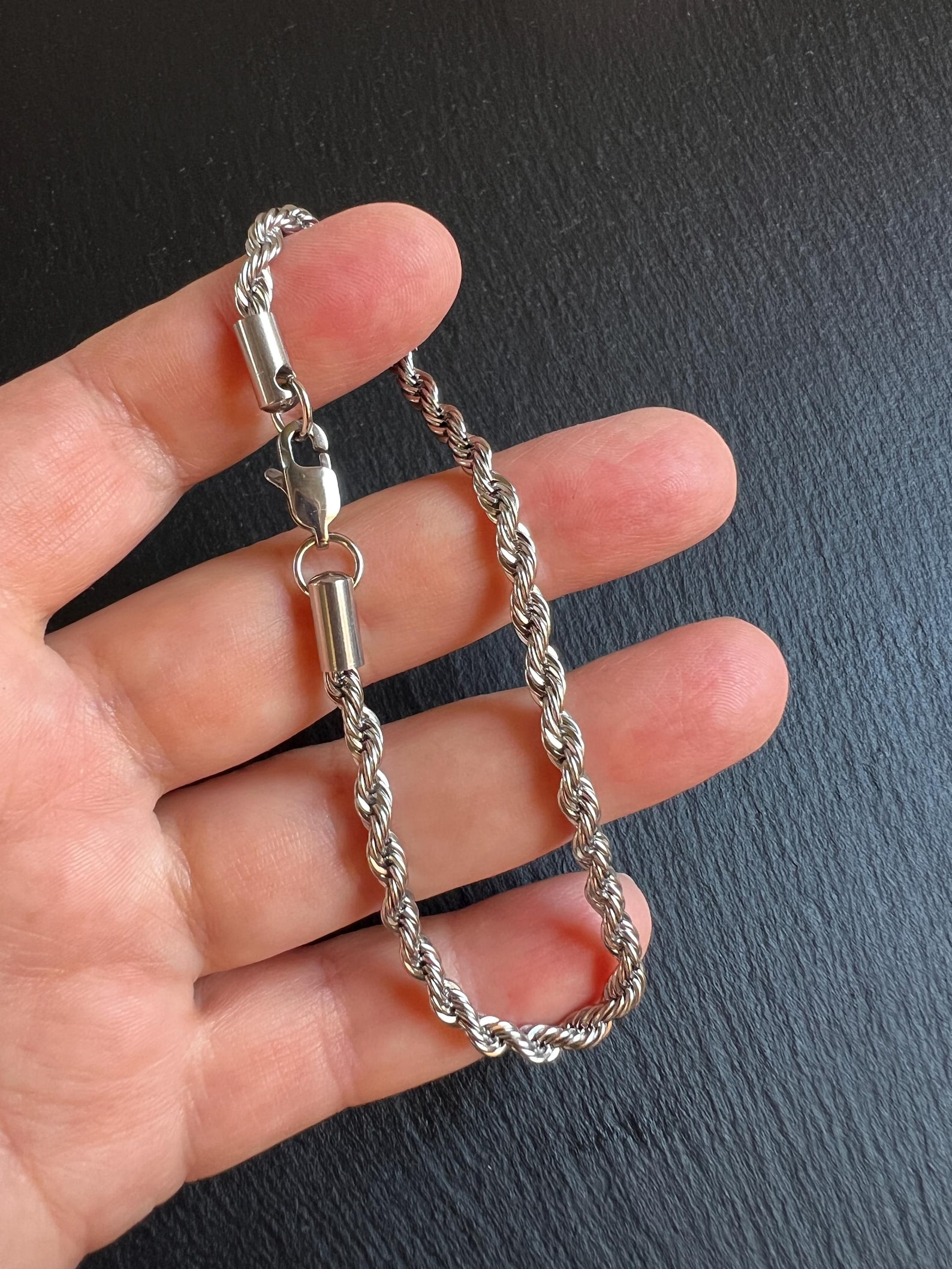 4mm. Men's Bracelet. Stainless Steel Rope Chain. Silver-tone - Etsy