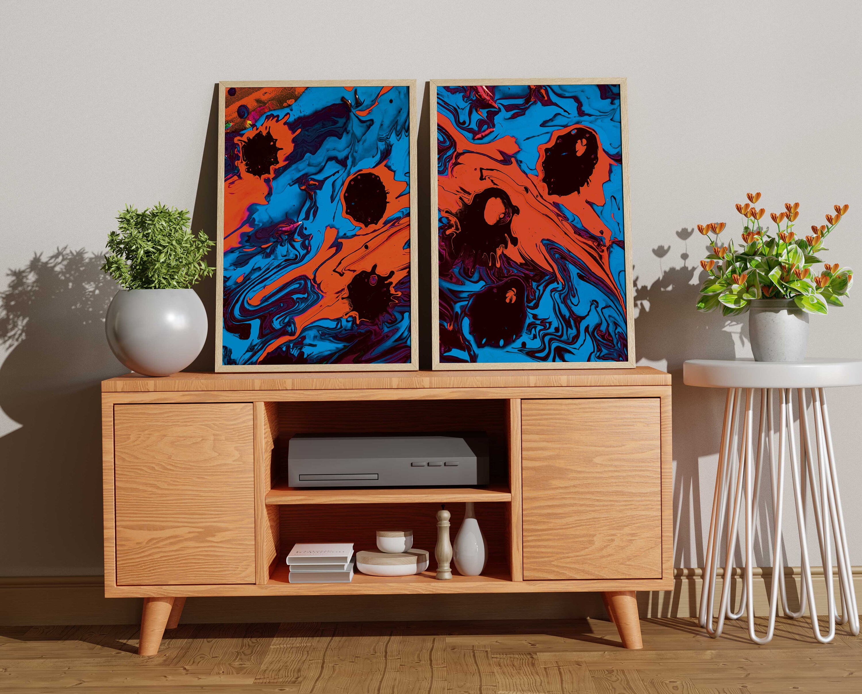 Printable Prints Set Orange Blue Art Set of Prints, Modern Wall Set ...