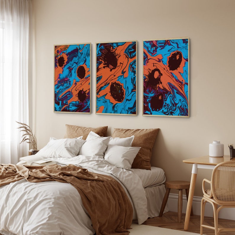 Printable Prints Set Orange Blue Art Set of Prints, Modern Wall Set ...