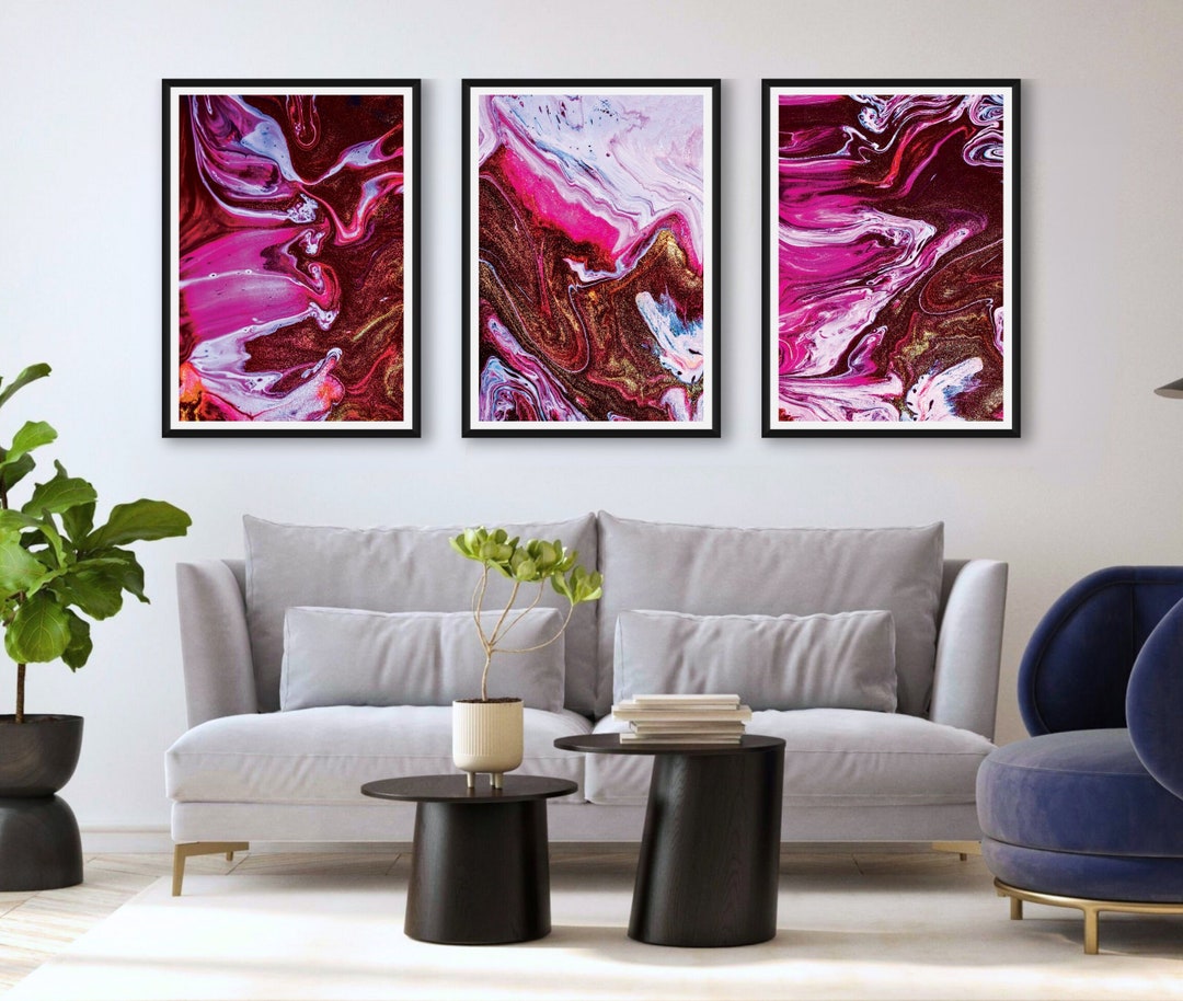 Printable Poster Set Pink Abstract Set of 3 Art, Modern Print Set Red ...