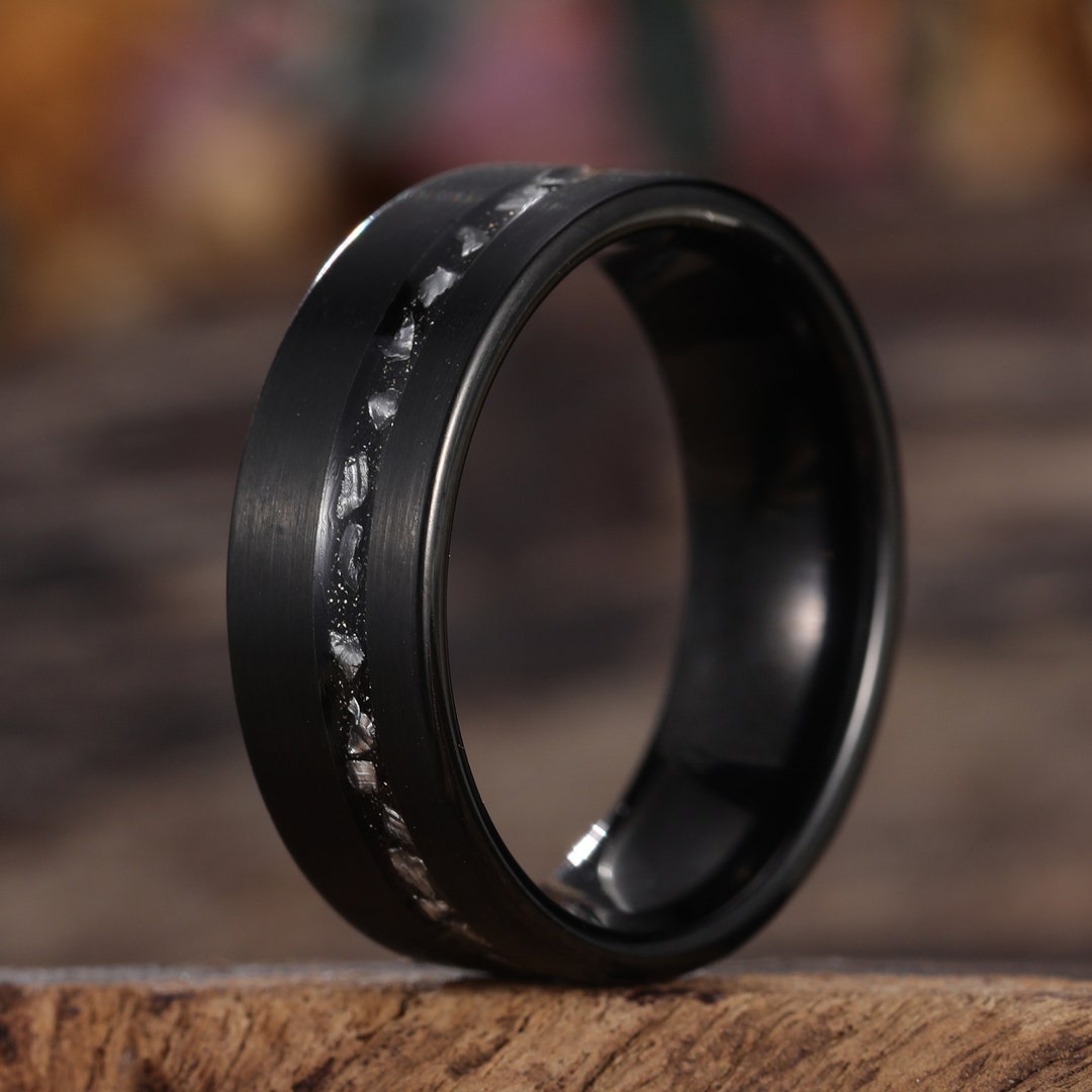 Meteorite Mens Wedding Ring Black Meteorite Band Mens - Etsy