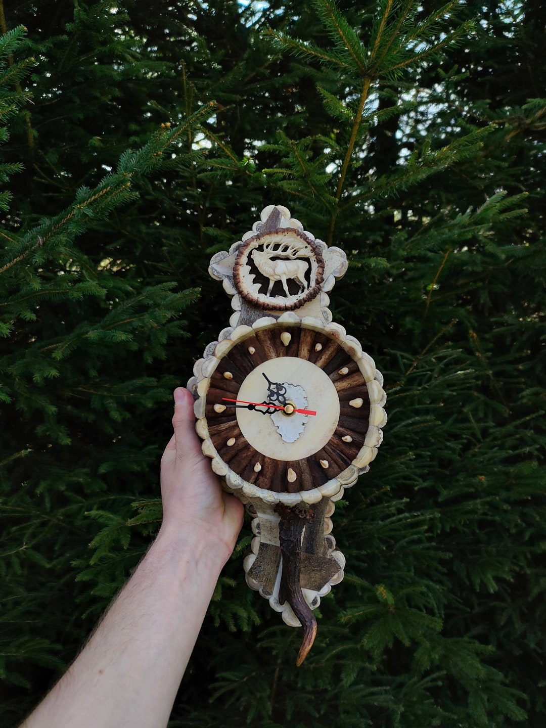 Wall Clock Made of Deer Antlers, Handmade Clock, Home Decoration, Clock ...