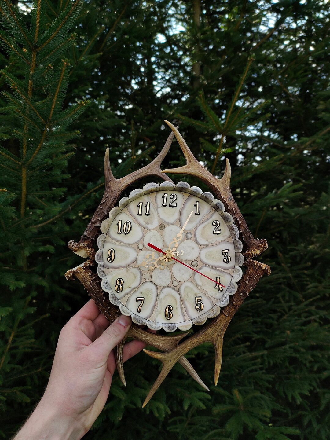 Wall Clock Made of Deer Antlers, Handmade Clock, Home Decoration, Clock ...