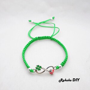 Infinity With Red Ladybug and Clover Charm Macrame Bracelet, Unisex ...