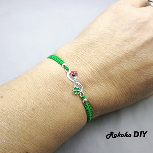 Infinity With Red Ladybug and Clover Charm Macrame Bracelet, Unisex ...