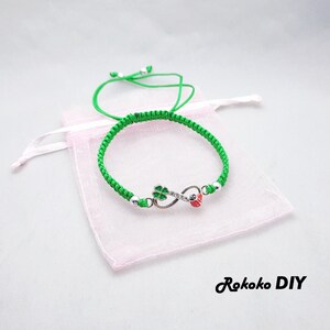 Infinity With Red Ladybug and Clover Charm Macrame Bracelet, Unisex ...