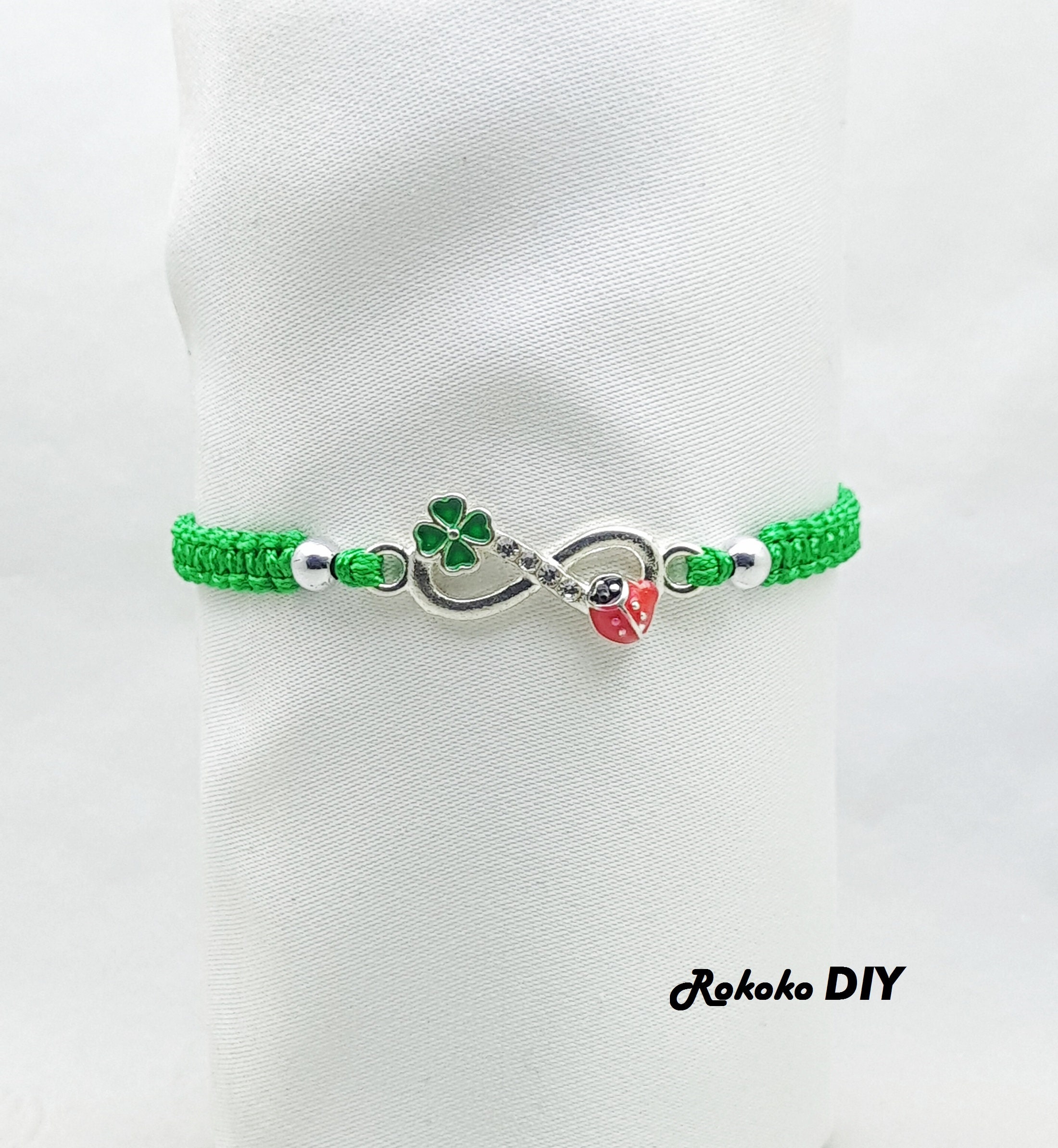 Infinity With Red Ladybug and Clover Charm Macrame Bracelet, Unisex ...
