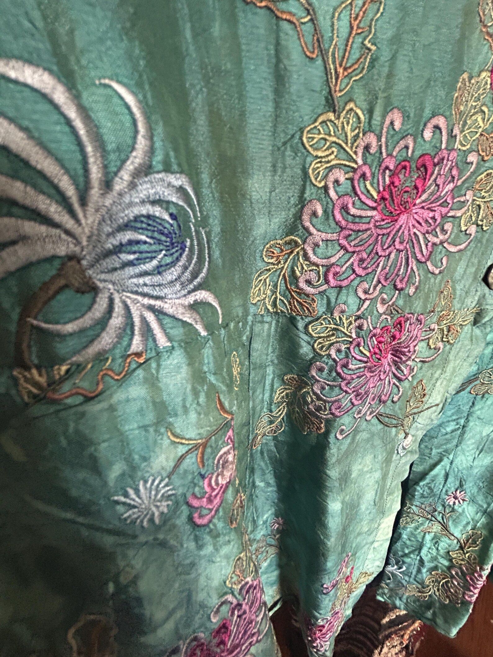Embroidered Silk Jacket/ Artwear, Overdyed Blue-green, M/L - Etsy