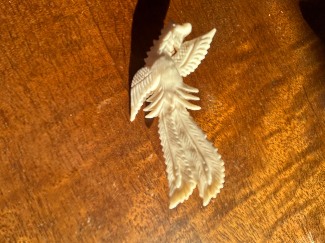 White Carved Bone Bird Pin - Etsy