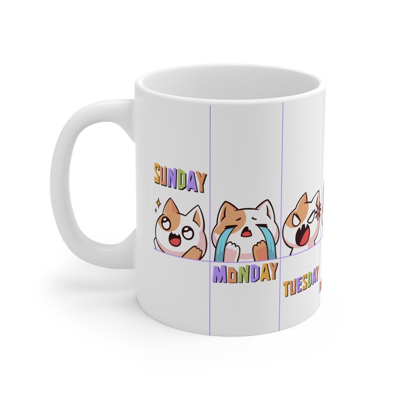 Ceramic Days of the Week Mug 11oz || Cutie, Funny Cats Mug - Etsy