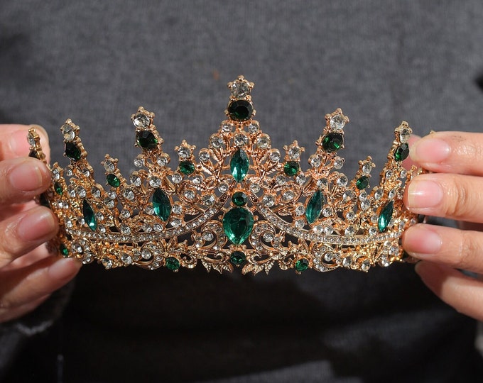 Emerald Green Crown and Crystal Crown Quinceanera Crown Bridal Wedding ...