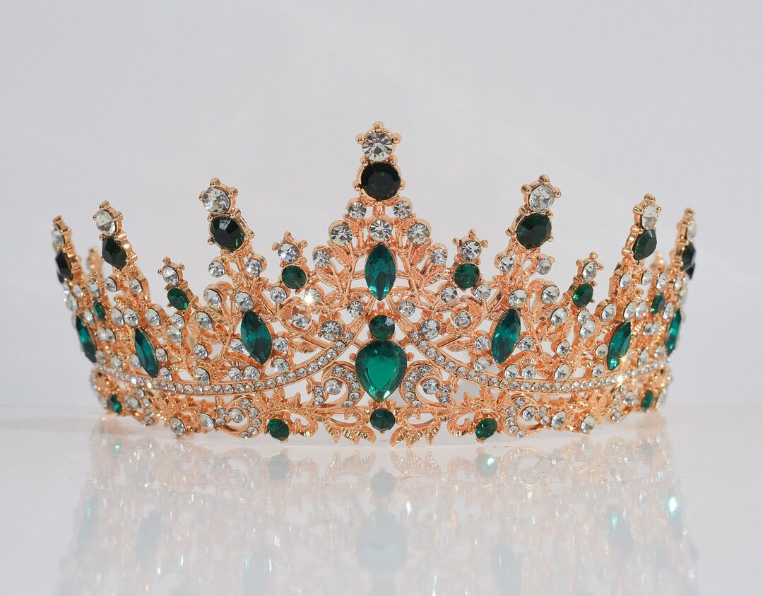 Crown Green Bridal Tiara | Quinceanera Crown | Green Gold Tiara ...