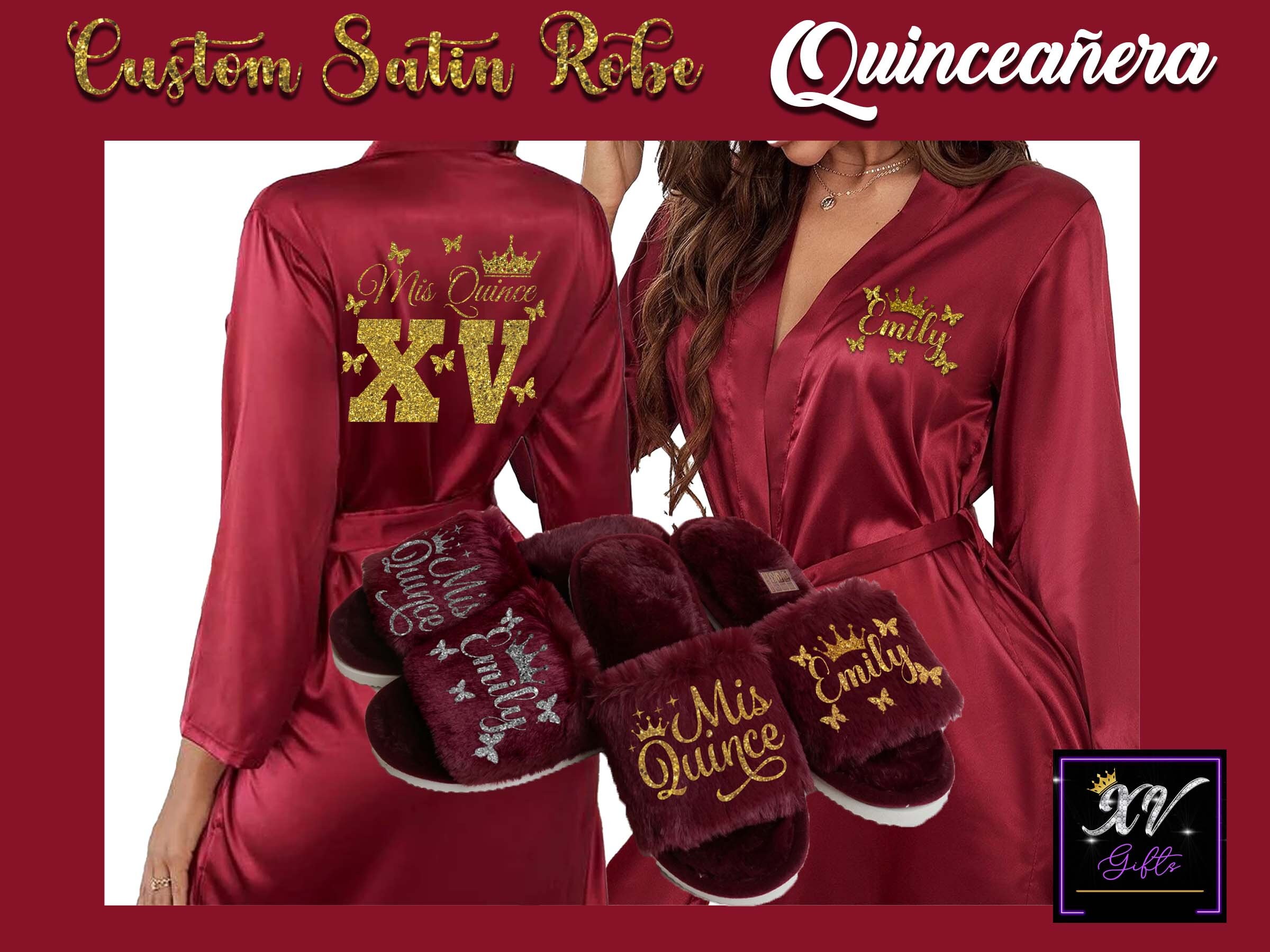 Quinceañera Robe Burgundy Robe With Butterfly Design Mis Quince Años ...