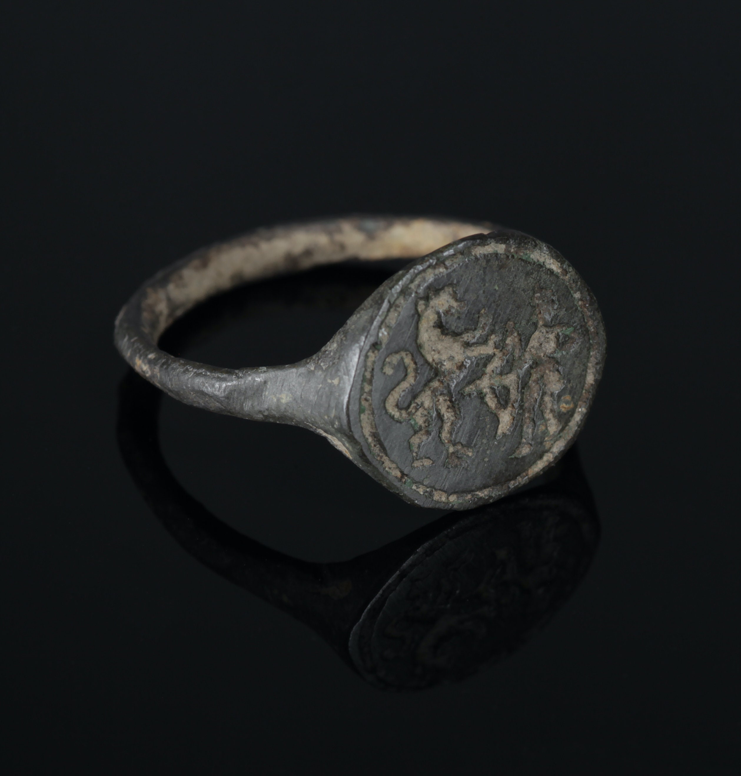 Medieval Warrior Ring Beast Against Archer Engraved Unique Old Ring ...